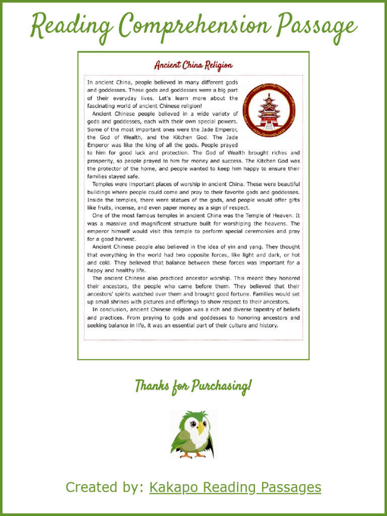 Created By: Kakapo Reading Passages: Thanks For Purchasing! | PDF ...