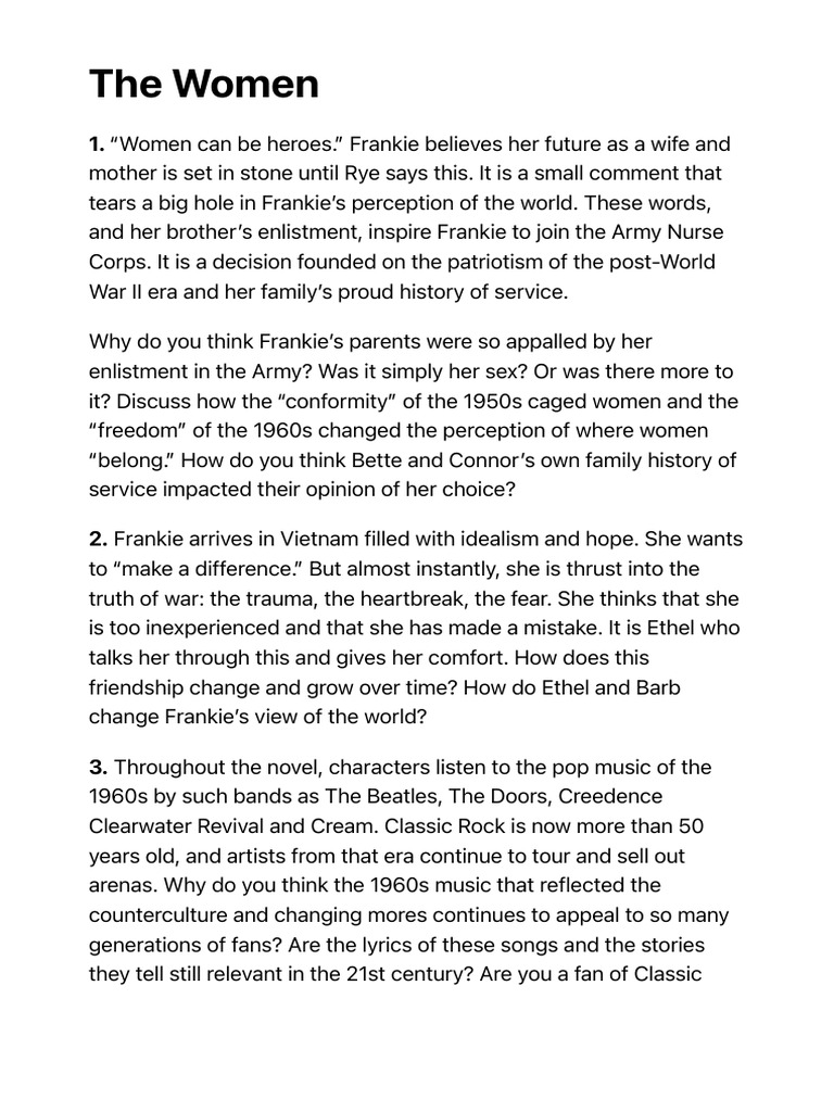 Discussion Questions for "The Women" | PDF | Mental Health