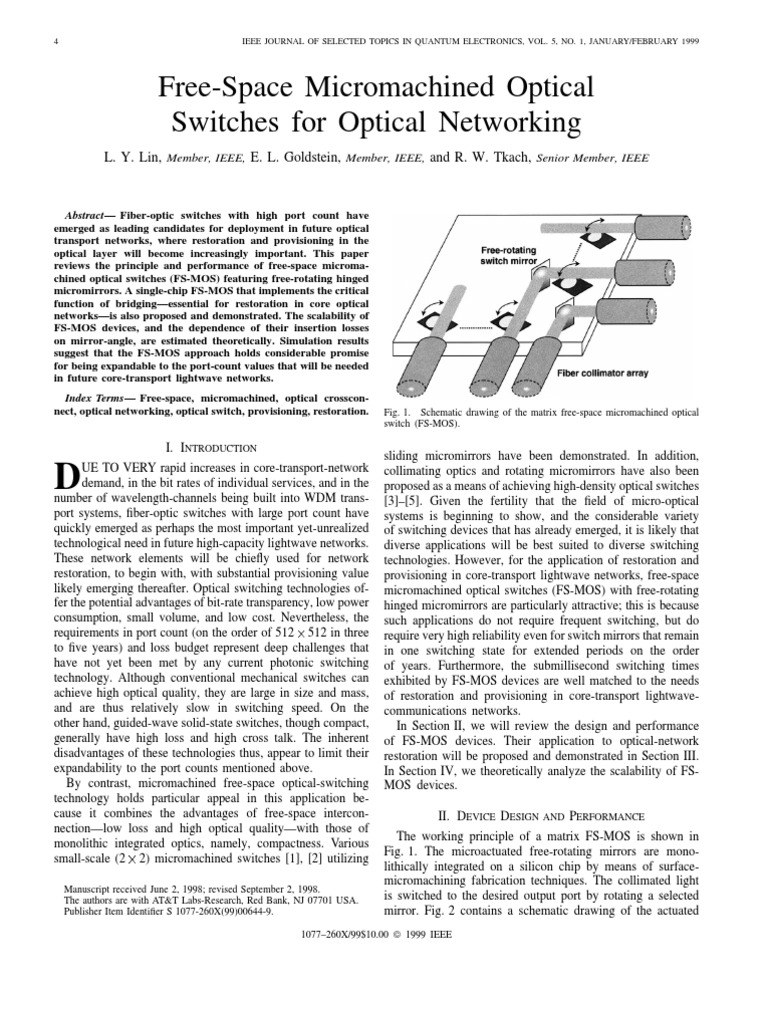 Free-Space Micromachined Optical Switches For Optical Networking | PDF ...