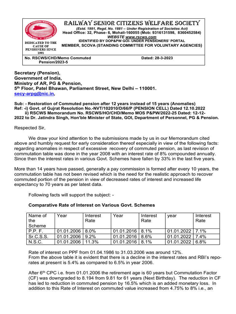 2023-5 RSCWS Memorandum - Restoration of Commuted Pension After 12 Years | PDF | Life Expectancy ...