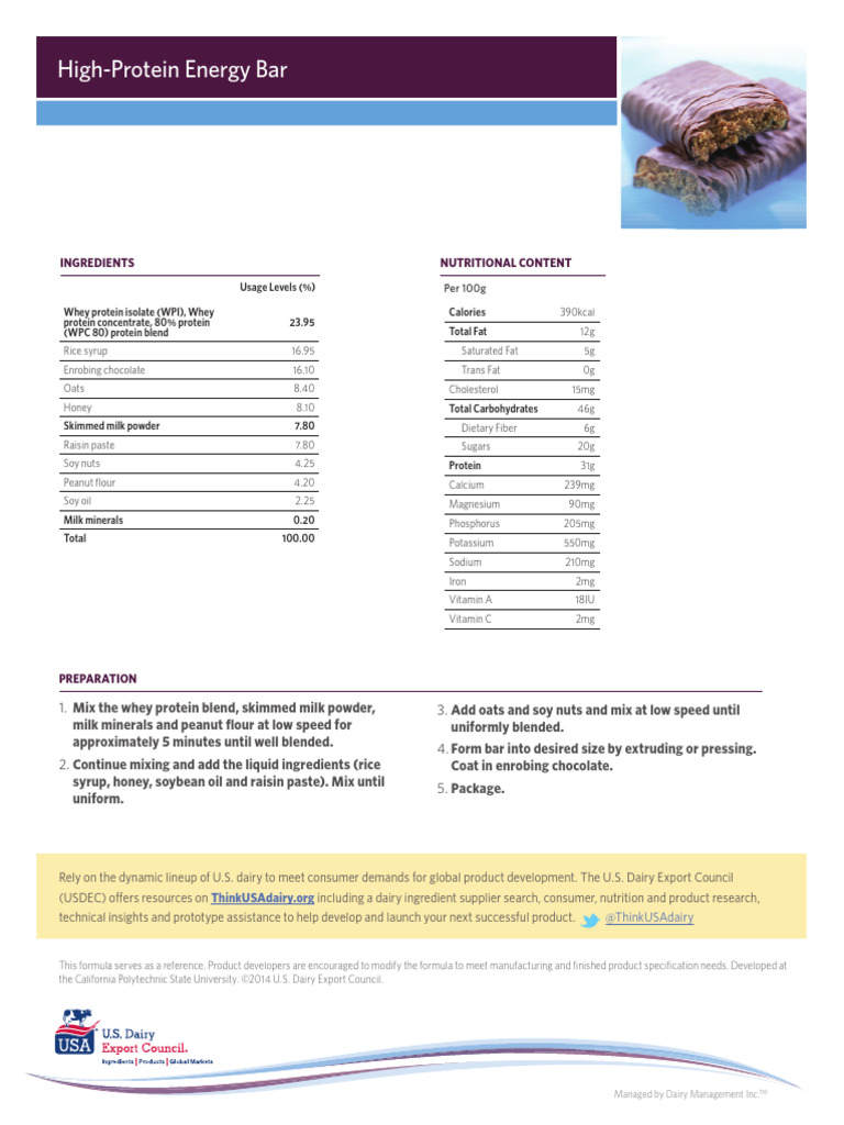 High-Protein Energy Bar Recipe Guide | PDF | Soybean | Milk