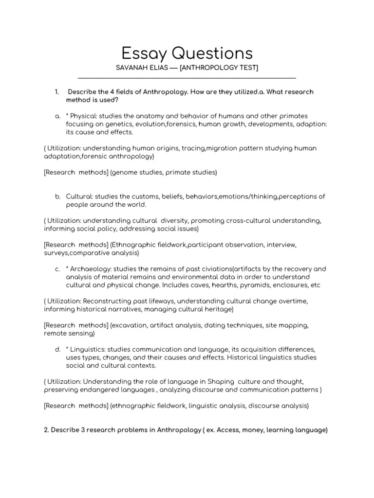 Essay Questions (for test) | PDF | Anthropology | Ploidy