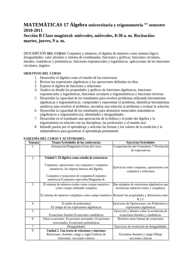 Guía Del Curso Matemáticas 17-b | PDF | Ecuaciones | Campo (Matemáticas)
