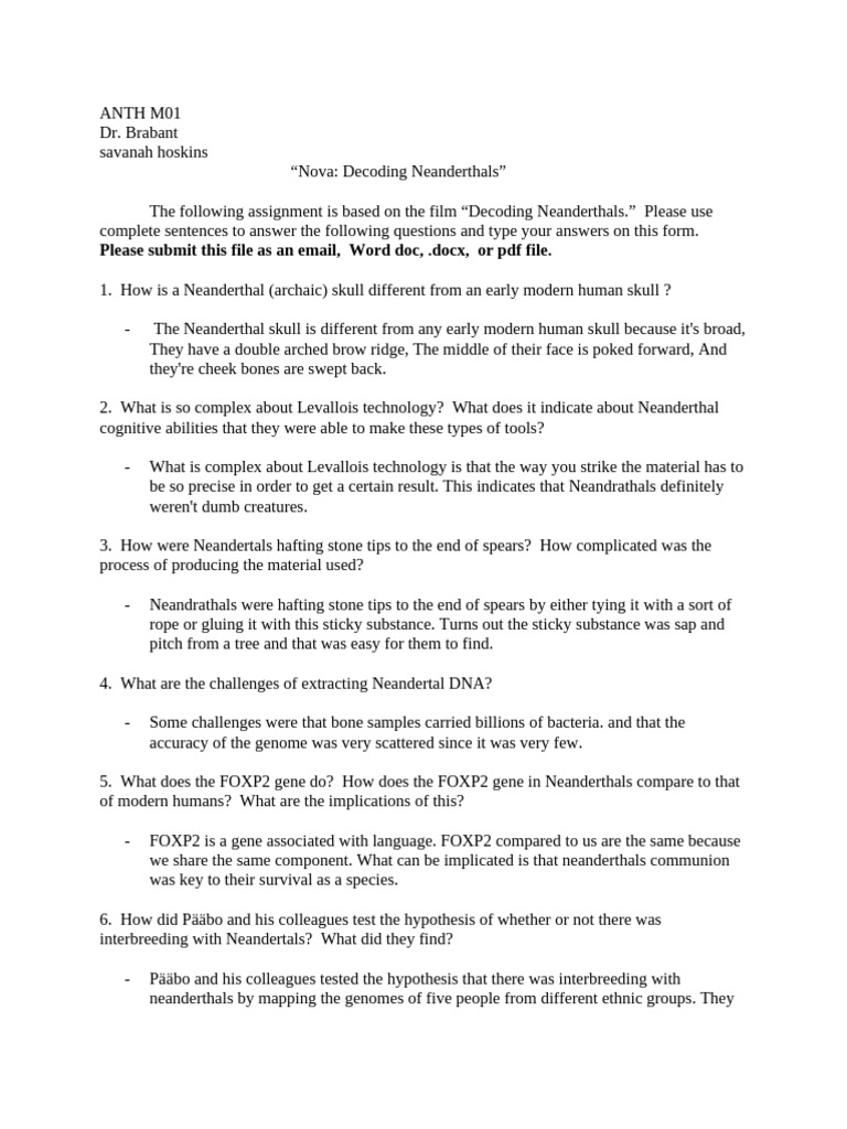 Anth 1, Decoding Neanderthals Assign | PDF | Neanderthal | Pliocene