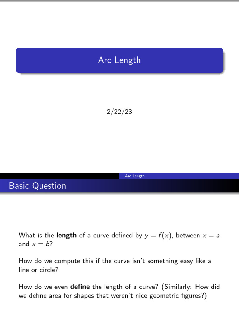 11 (s23) - Arc Length | PDF | Curve | Area