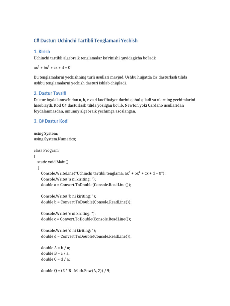 Csharp Cubic Equation Solver | PDF | Mathematics