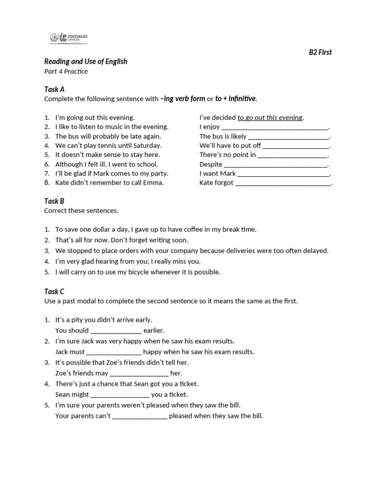 Reading and Use of English - Part 4 Practice | PDF