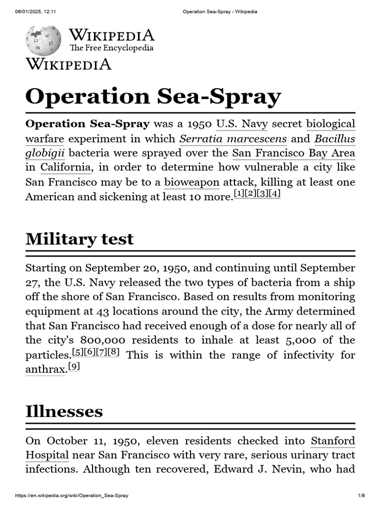 Operation Sea-Spray - Wikipedia | PDF | Microbiology | Biological Warfare