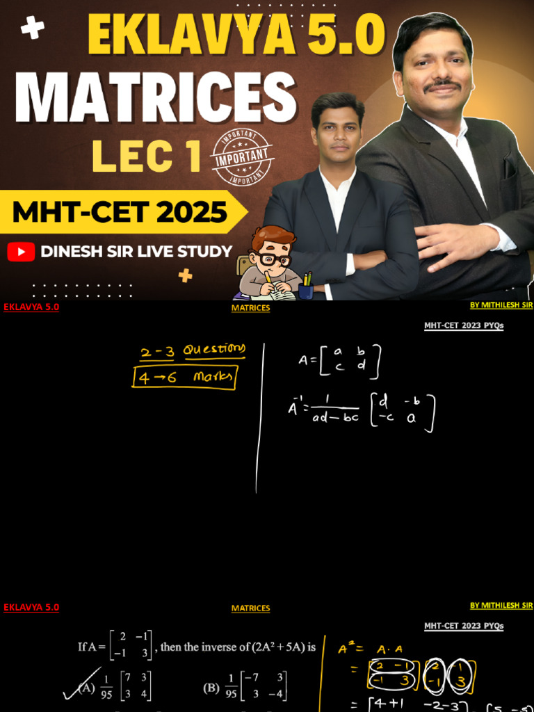 Eklavya 5.0 Matrices Lec 1 | PDF