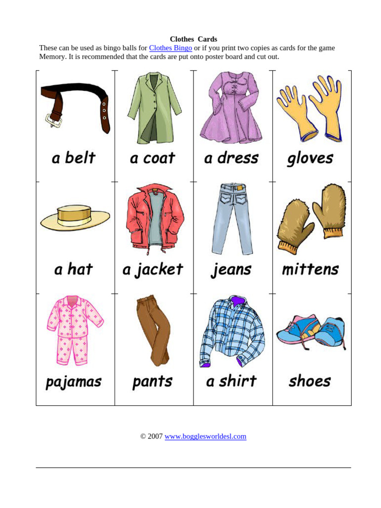 Clothes Cards | PDF