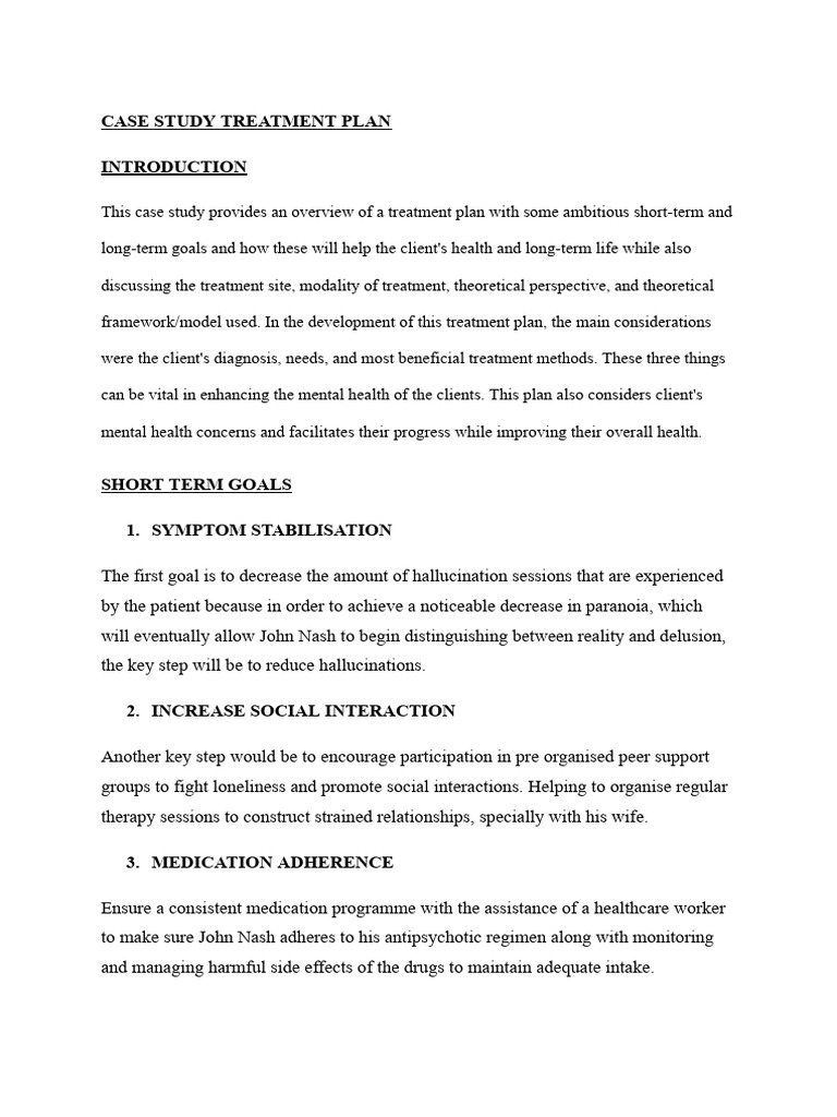 Case Study Treatment Plan | PDF | Psychotherapy | Cognitive Behavioral ...
