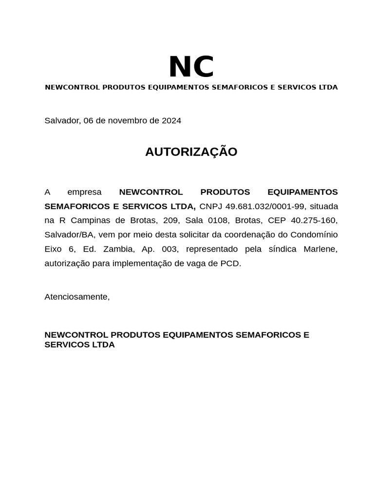 Autorização Vaga PCD | PDF