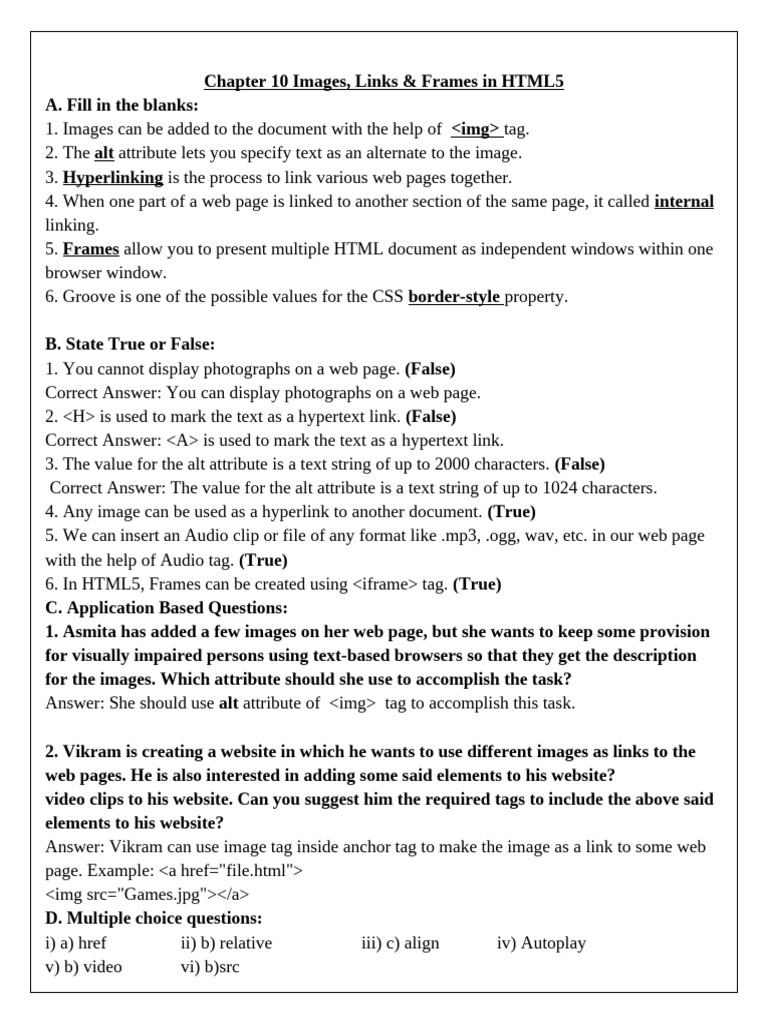 Class 8 Chapter 10 Solution | PDF | Html Element | Hyperlink