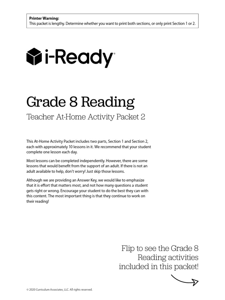 Athomepdfsiready at Home Activity Packets Teacher Ela Grade 8 P2 PDF ...