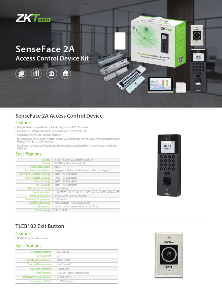 SenseFace 2A Access Control Overview | PDF | Access Control | Radio ...