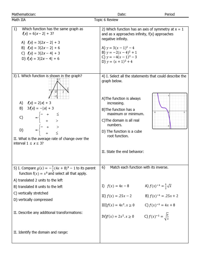 Math IIA Unit 6 Review | PDF | Function (Mathematics) | Mathematical ...