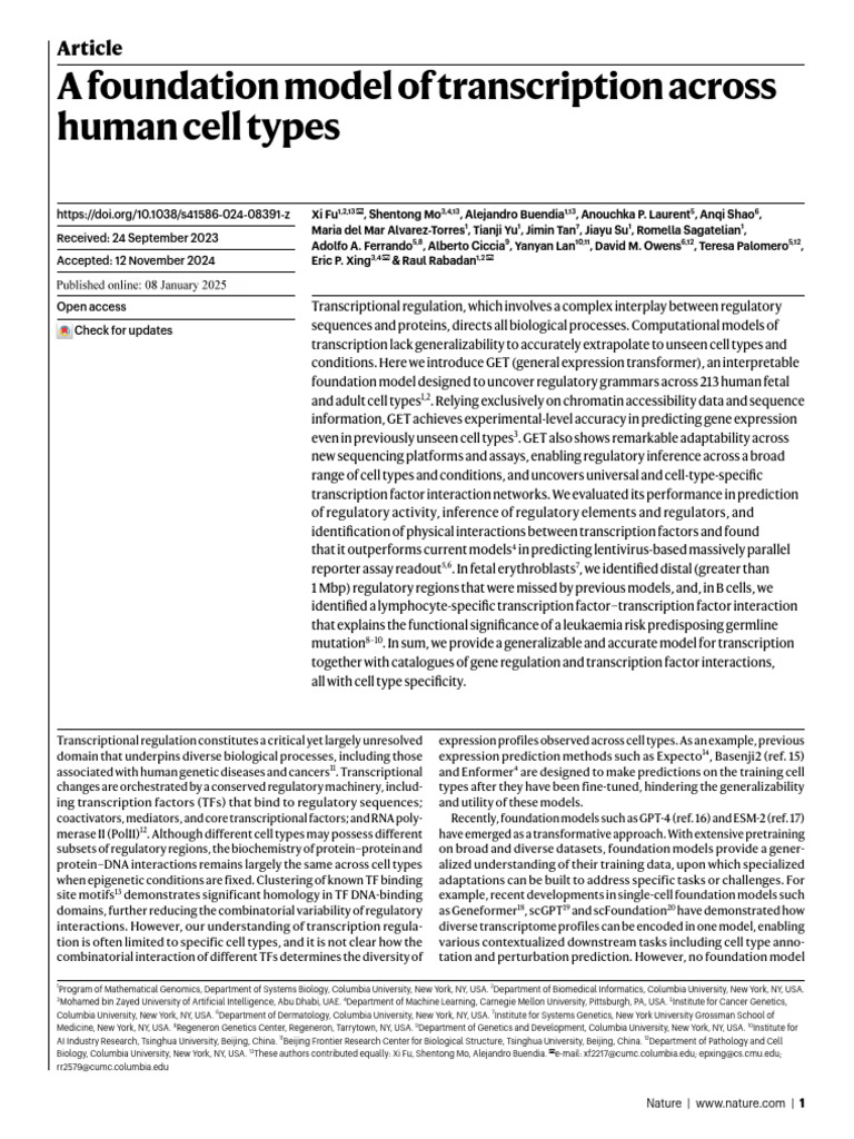 A Foundation Model of Transcription Across Human Cell Types | PDF ...
