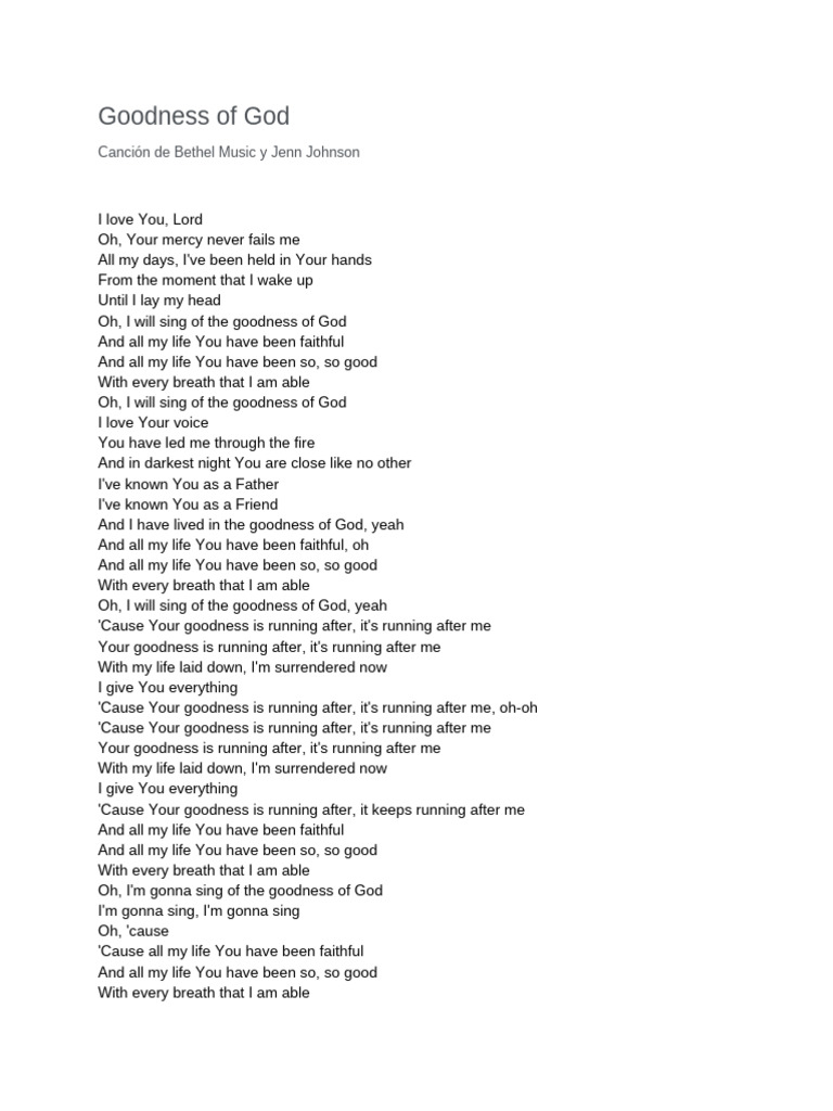 Goodness of God Lyrics by Jenn Johnson | PDF