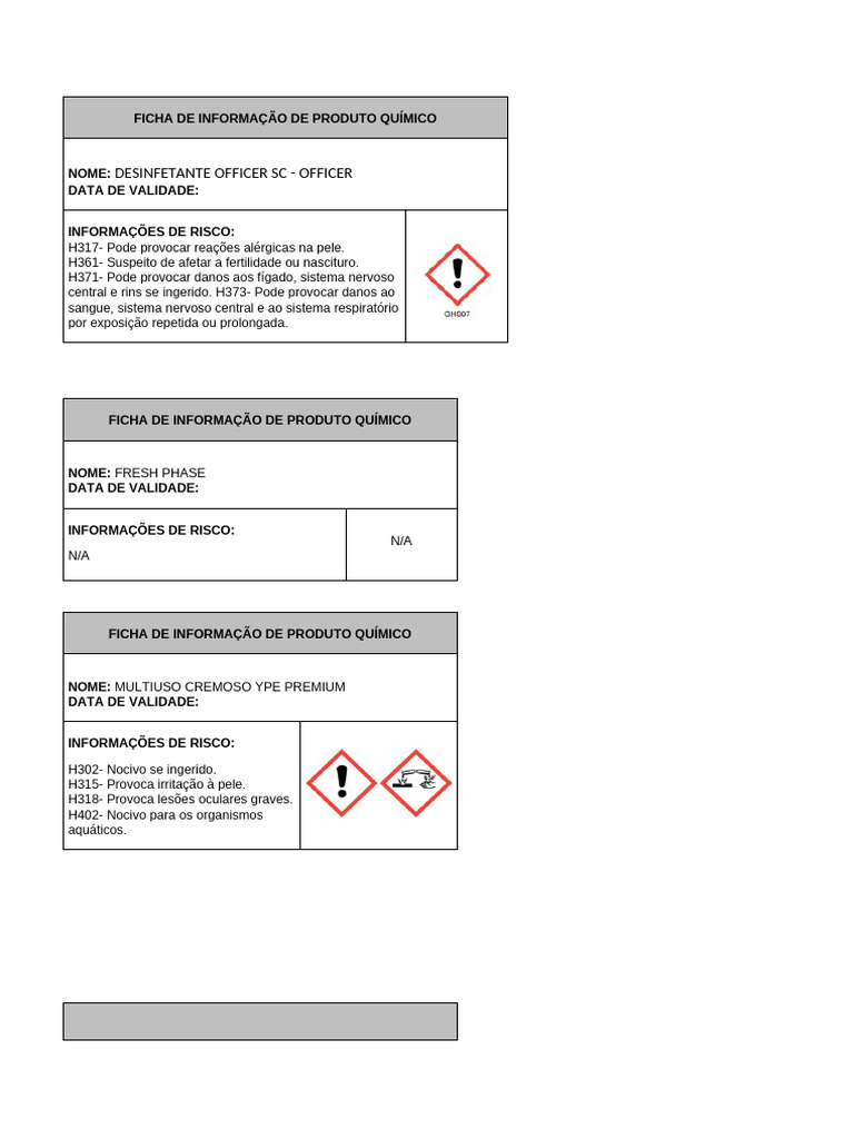 Fichas de Produtos Químicos e Riscos | PDF