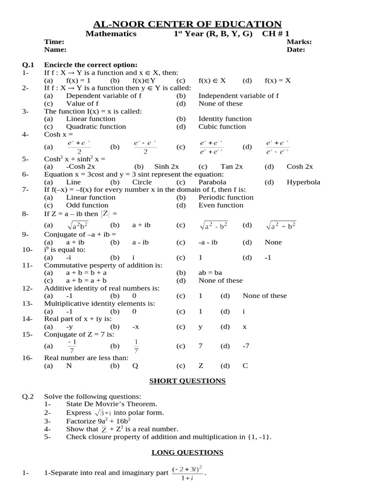 Mathematics 1st Year CH-1(2) | PDF | Function (Mathematics) | Complex ...