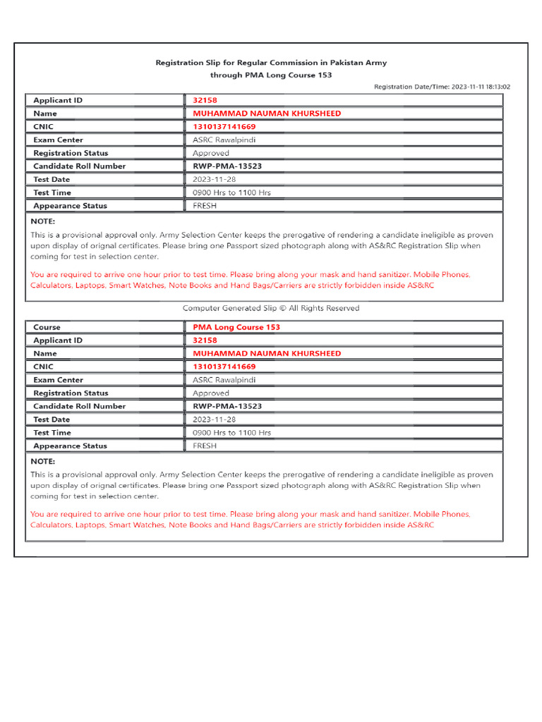 Registation Slip | PDF