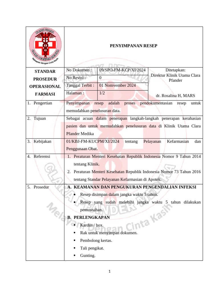 Spo Penyimpnan Resep KCP | PDF
