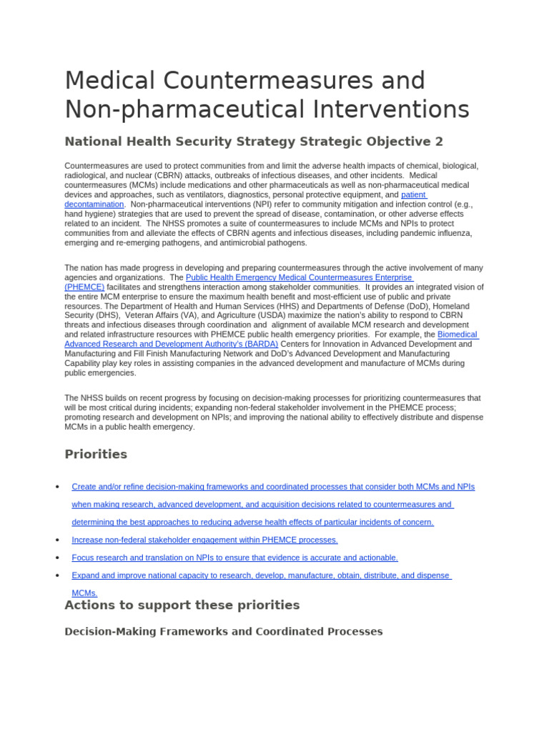 Medical Countermeasures and Non | PDF | Health Care | Medicine