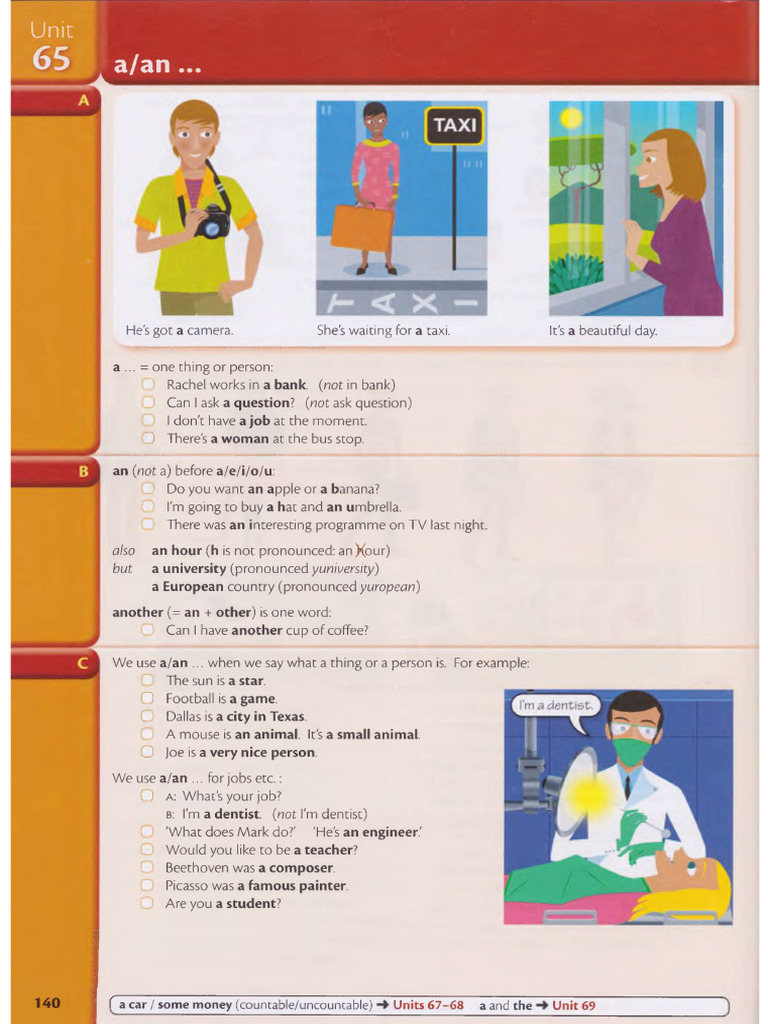 a&an + the (Essential Grammar in Use - Unit 65, 69) | PDF