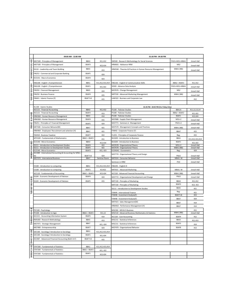 Datesheet Final Term Fall 2024 21 1 25 | PDF | Statistics | Accounting