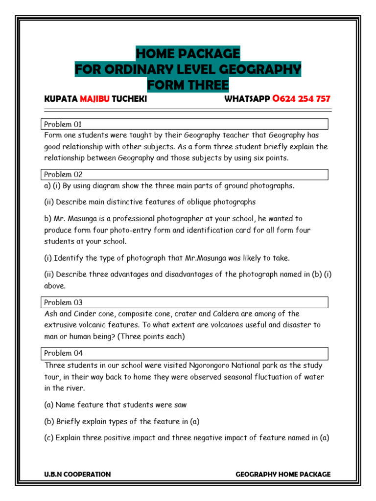 F3 Geography Home Package QNS | PDF | Tanzania | Tourism