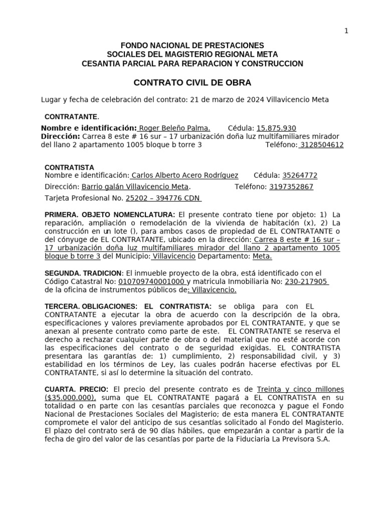 Contrato Miriam | PDF