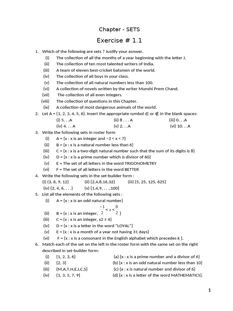 Class 11 Maths: Sets Exercises | PDF | Line (Geometry) | Perpendicular