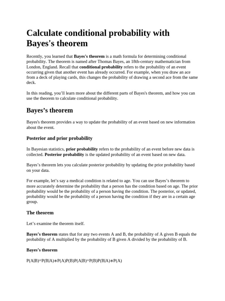 Calculate Conditional Probability With Bayes | PDF | Mathematics | Statistical Theory