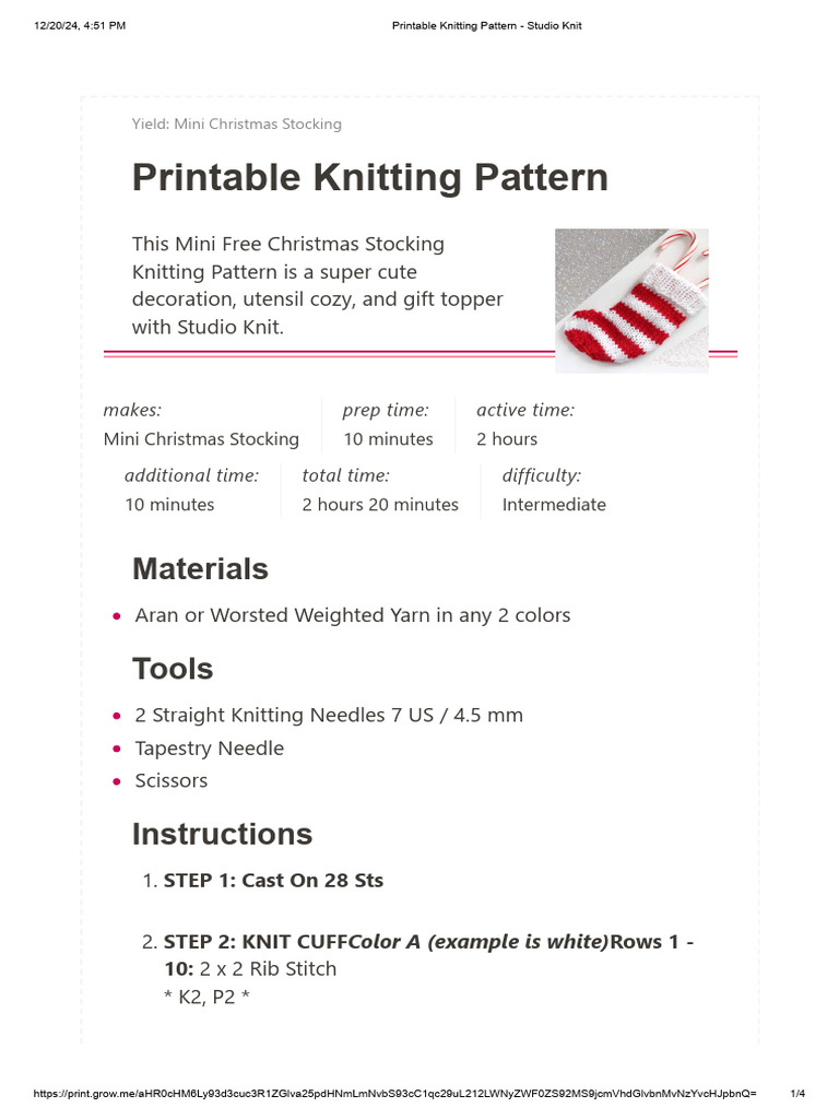 Printable Knitting Pattern - Studio Knit | PDF | Knitting | Basic ...