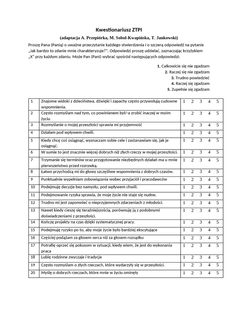Kwestionariusz ZTPI | PDF