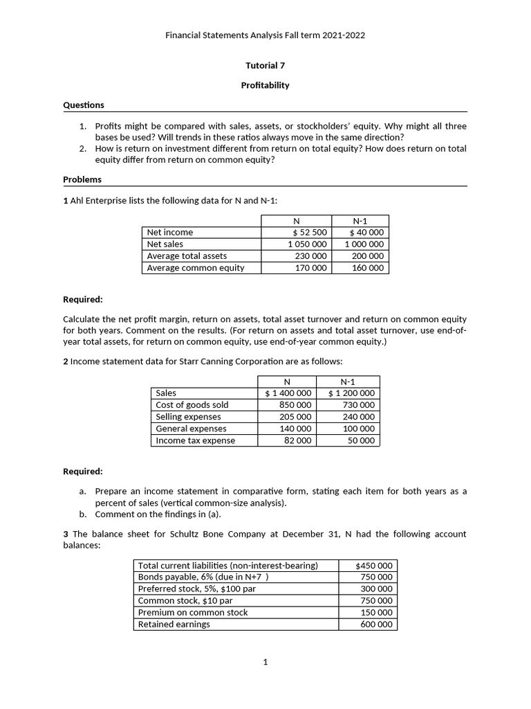 Financial Statement Analysis Tutorial 2021-2022 | PDF | Equity (Finance ...