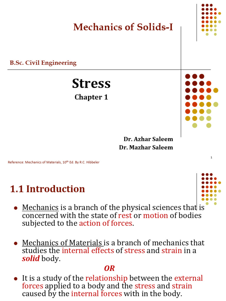 Chapter 1-Stress | PDF | Stress (Mechanics) | Strength Of Materials