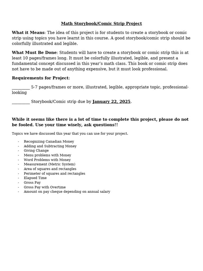 Math Storybook/Comic Strip Project What It Means | PDF