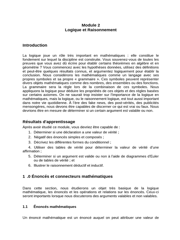 MATH 10 Logique Et Raisonnement | PDF | Logique mathématique | Vérité