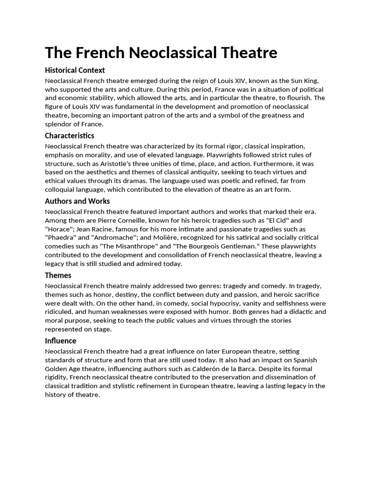 French Neoclassical Theatre Overview | PDF | Tragedy | Liberal Arts ...