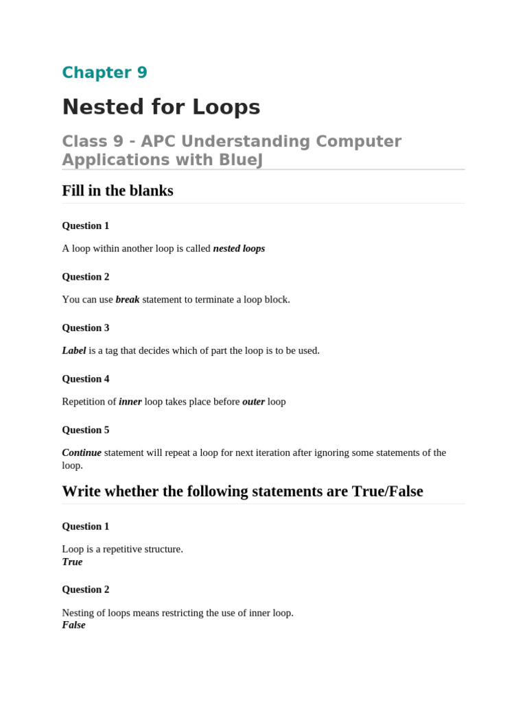 STD 9 Chapter 9 Nested For Loops | PDF | Control Flow | Software ...