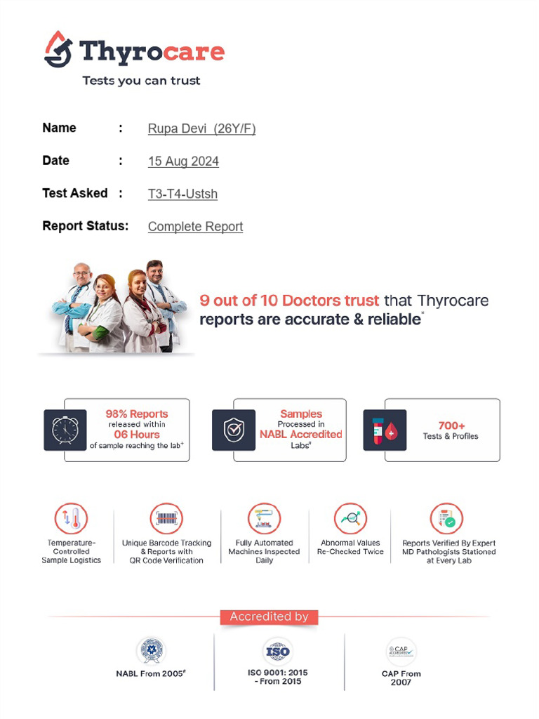 Thyroid Test Report for Rupa Devi | PDF | Thyroid Stimulating Hormone ...
