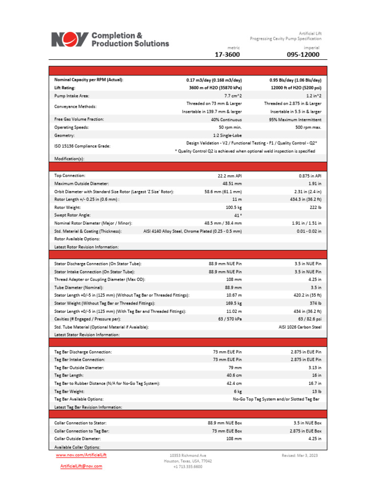 17-3600 NOV ALS PCP Line Card (1) | PDF | Pump | Mechanical Engineering