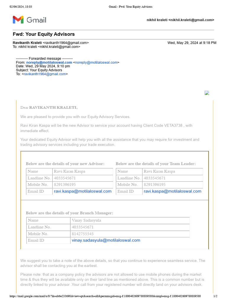 Gmail - FWD - Your Equity Advisors | PDF | Telecommunications | Service ...