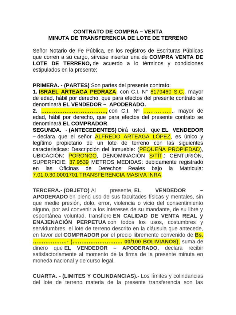 Contrato de Compra Venta | PDF