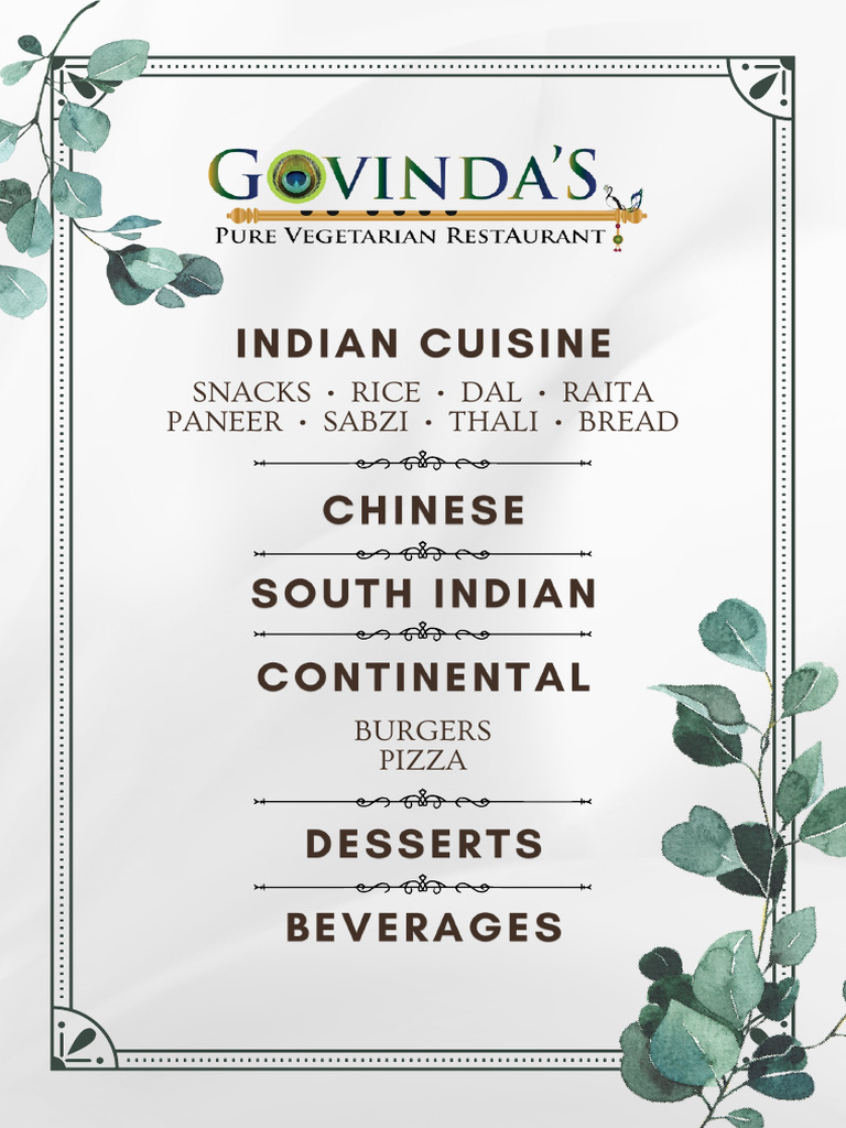 Govinda Restaurant Menu | PDF | Indian Cuisine | Chili Pepper
