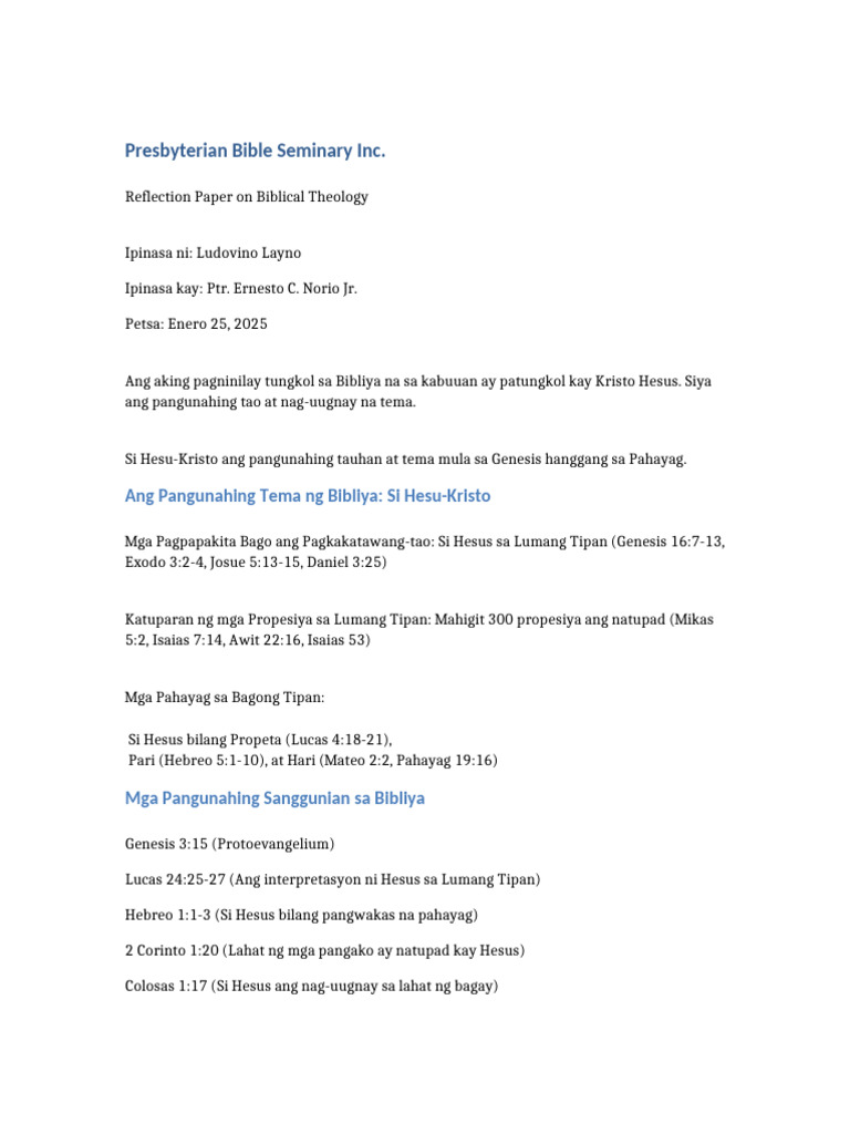 Reflection Paper Biblical Theology | PDF