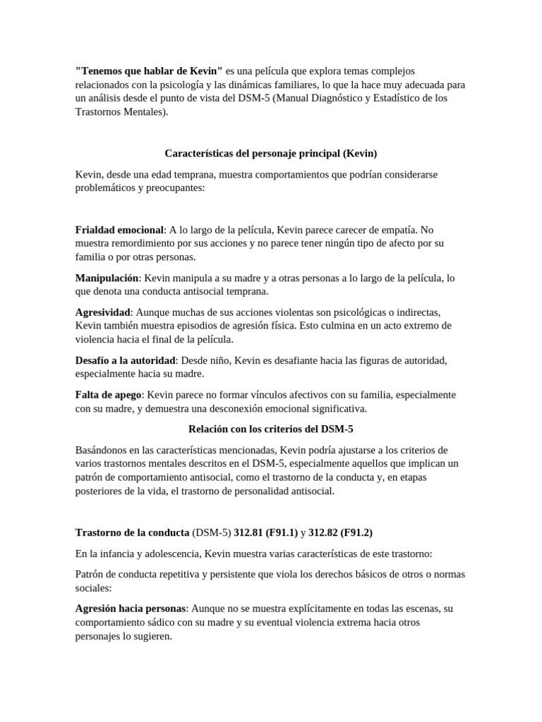 Análisis DSM-5 de Kevin | PDF | Desorden de personalidad antisocial ...