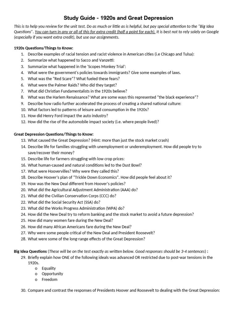 Edric Pipe (LN 10) - 1920s and Great Depression Study Guide (Virtual ...