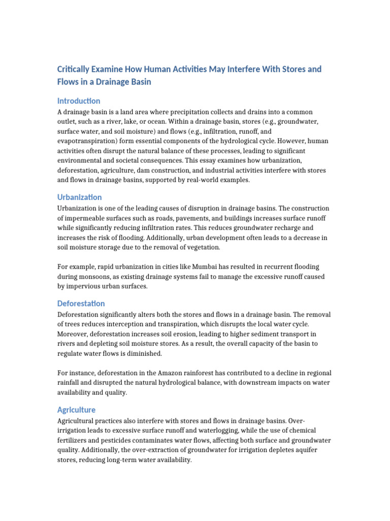 Human Impact on Drainage Basins | PDF | Surface Runoff | Groundwater